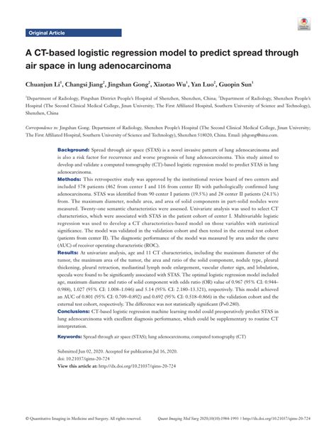 pdf a ct based logistic regression model to predict spread through