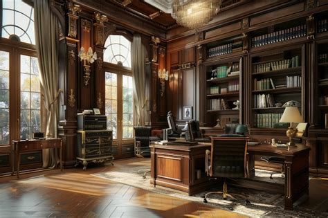 Classical Office Workspace Interior Premium Ai Generated Image