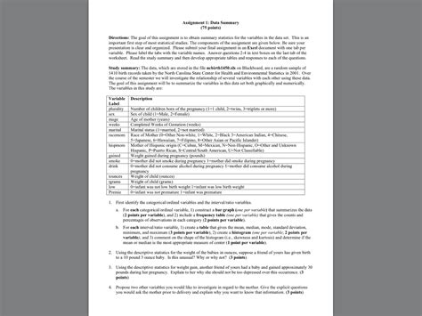 Assignment 1 Data Summary Directions The Goal Of