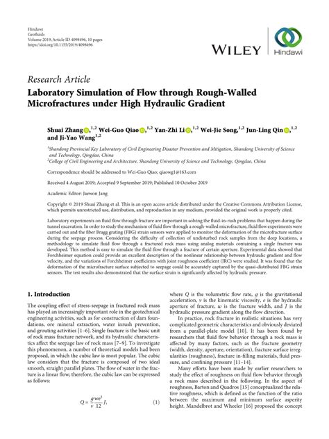 Pdf Laboratory Simulation Of Flow Through Rough Walled Microfractures Under High Hydraulic