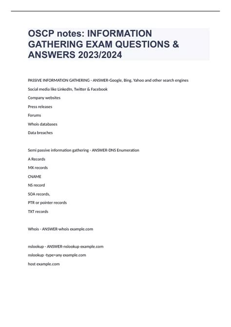 Oscp Notes Information Gathering Exam Questions And Answers 20232024