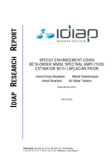 Pdf Speech Enhancement Using Beta Order Mmse Spectral Amplitude