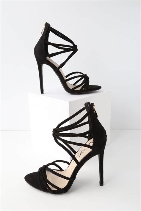 Strappy Black Heels Vegan Suede Heels Caged Heels Lulus
