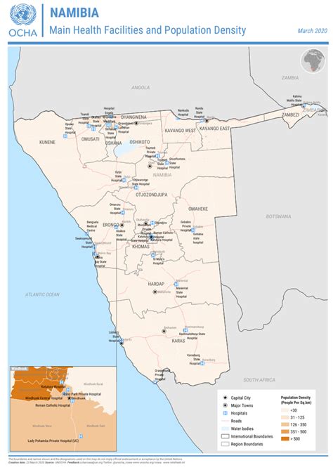 Namibia Main Health Facilities And Population Density March 2020 Ocha