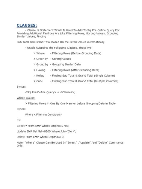 Clauses In Oracle Pdf Information Retrieval Computer Data