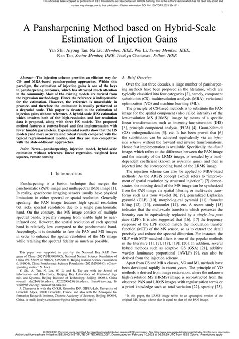 Pdf A Pansharpening Method Based On Hybrid Scale Estimation Of