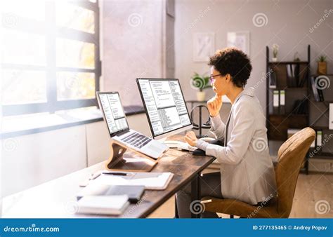 African American Woman Programmer Girl Coding Stock Image Image Of