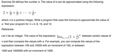 Solved Exercise Defines The Number E The Value Of E Can Chegg Com