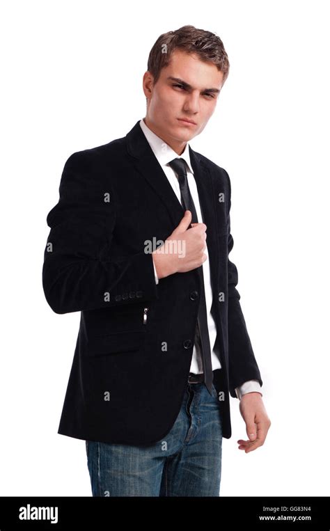 Man In Business Suit Standing On An Isolated Background Stock Photo Alamy