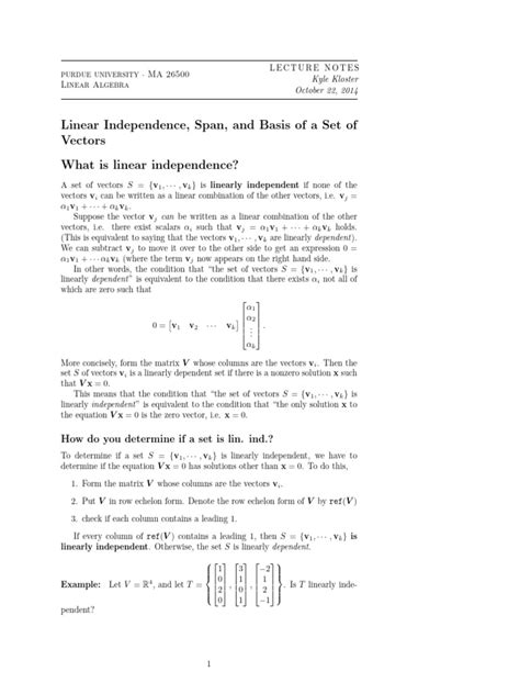 Linear Independence Purdue University Pdf