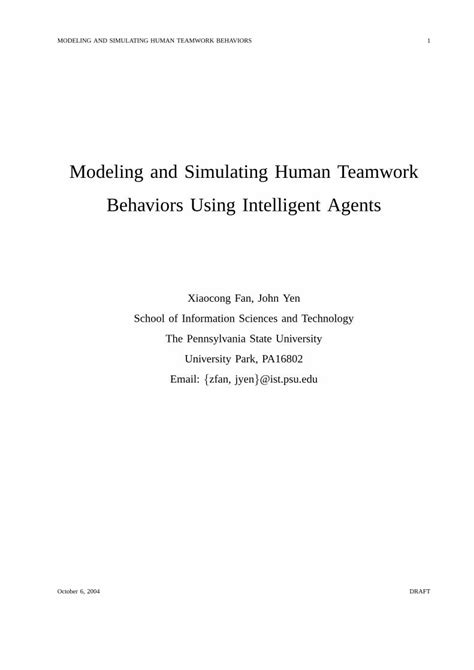Pdf Modeling And Simulating Human Teamwork Behaviors Using In This