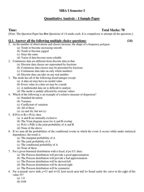 Quantative Analysis 1 Sample Paper Pdf Statistical Hypothesis