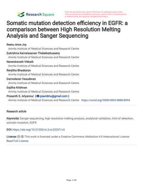 Pdf Somatic Mutation Detection Efficiency In Egfr A Comparison