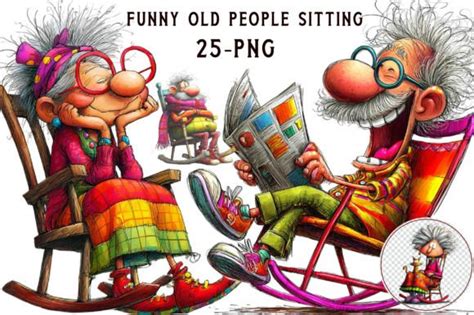 Funny Old People Sitting Clipart Graphic By Libbywishes · Creative Fabrica