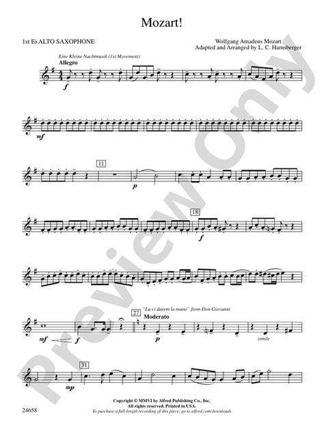 Mozart E Flat Alto Saxophone E Flat Alto Saxophone Part Digital