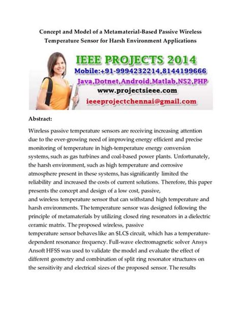 Concept And Model Of A Metamaterial Based Passive Wireless Temperature Sensor For Harsh
