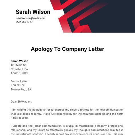 Free Apology To Company Letter Template To Edit Online