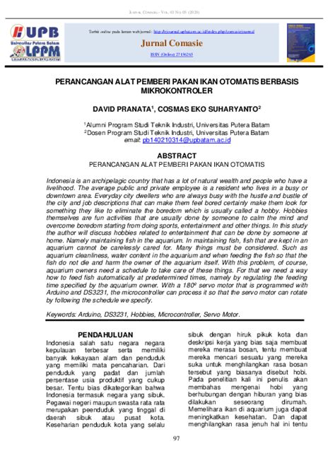 Pdf Perancangan Alat Pemberi Pakan Ikan Otomatis Berbasis Mikrokontroler