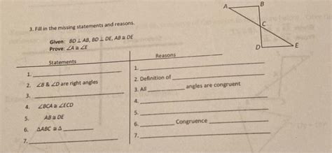 Solved Fill In The Missing Statements And Reasons Given Chegg