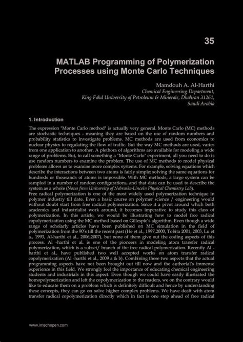 pdf matlab programming of polymerization processes using monte