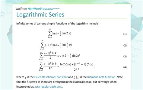 Logarithmic Series From Wolfram Mathworld