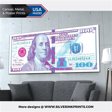 100 Dollar Bill Art Print 80s Retro Money Wall Decor Etsy