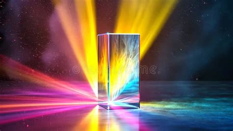 Light Beam Refracting Through Glass Cube On Black Background Stock