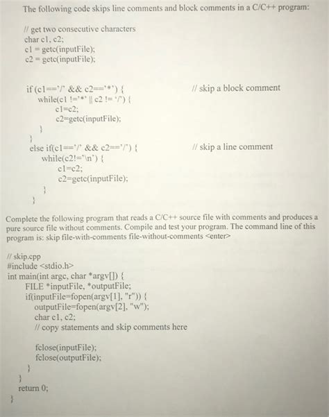 Solved The Followving Code Skips Line Comments And Block