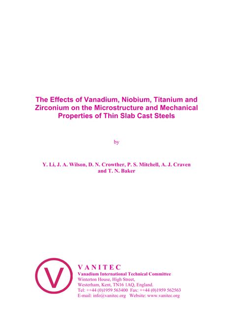 Pdf The Effects Of Vanadium Niobium Titanium And Zirconium On The Microstructure And
