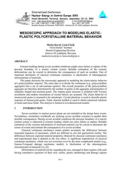 Pdf Mesoscopic Approach To Modeling Elastic Plastic Polycrystalline Material Behavior