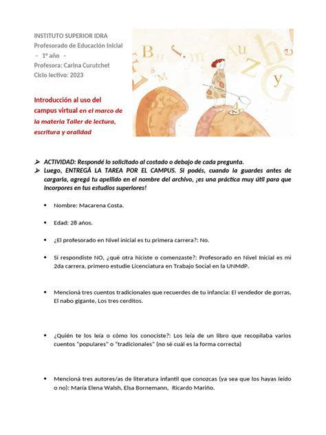 Tarea Para El Taller De La Semana Inicial Pdf