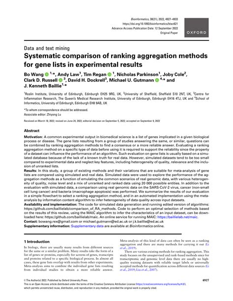 pdf systematic comparison of ranking aggregation methods for gene