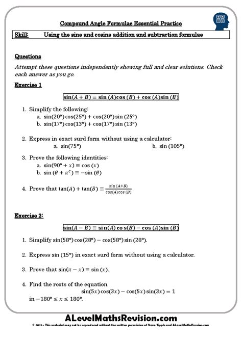 Sine And Cosine Addition Formulae Ws Alevelmathsrevision © 2021 This Material May Not Be