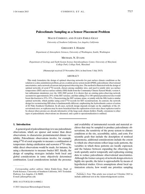 Pdf Paleoclimate Sampling As A Sensor Placement Problem