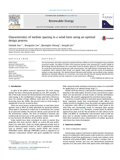 Pdf Characteristics Of Turbine Spacing In A Wind Farm Using An Optimal Design Process