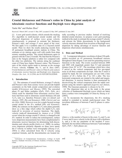 Pdf Crustal Thicknesses And Poissons Ratios In China By Joint Analysis Of Teleseismic Rfs And