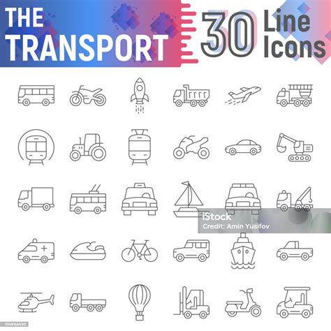수송 선 아이콘 세트 차량 기호 컬렉션 벡터 스케치 일러스트 자동차 표지판 선형 무늬 패키지 흰색 배경에 고립 된 기호 10에