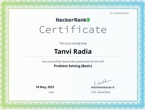 tanvi radia on linkedin hackerrank certificate problemsolving