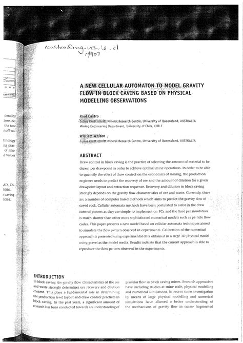 Pdf A New Cellular Automaton To Model Gravity Flow In Block Caving Based On Physical Modelling