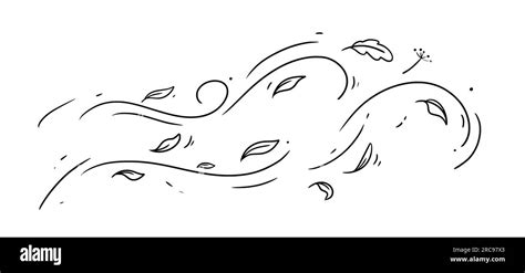 Leaf Wind Doodle Line Sketch Set Hand Drawn Doodle Wind Motion Air