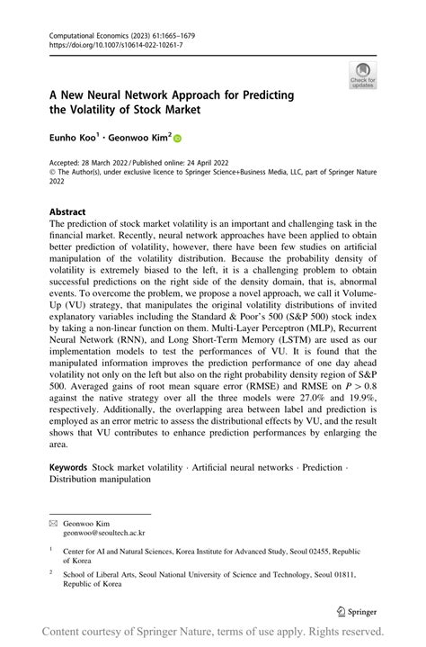 A New Neural Network Approach For Predicting The Volatility Of Stock Market Request Pdf