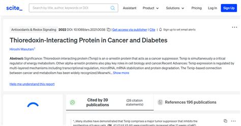 Thioredoxin Interacting Protein In Cancer And Diabetes Scite Report