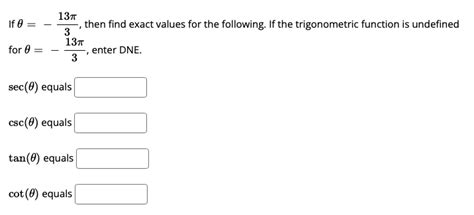 Solved If θ π then find exact values for the following Chegg com