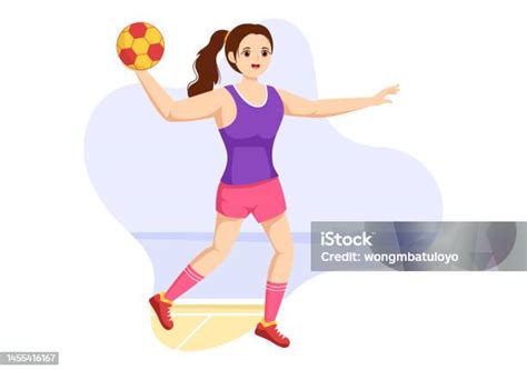 선수가 손으로 공을 터치하고 스포츠 대회에서 골을 넣는 핸드볼 그림 플랫 만화 손 그리기 템플릿 경기 스포츠에 대한 스톡 벡터 아트 및 기타 이미지 Istock