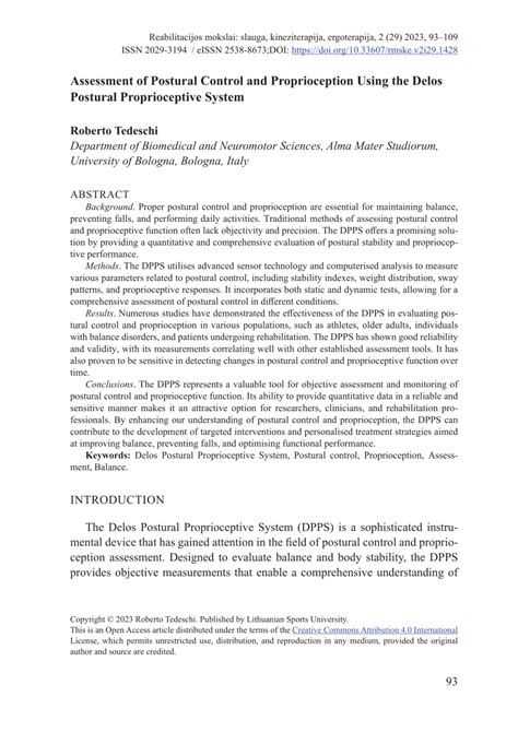 Pdf Assessment Of Postural Control And Proprioception Using The Delos Postural Proprioceptive