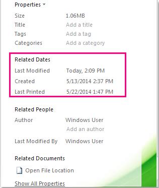 Get And Insert The Created Time And Last Modified Time In Cells