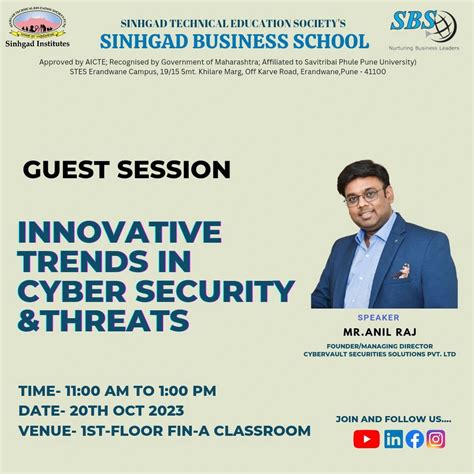 Anil Raj On Linkedin Cybersecurity Innovation Lecture Sinhgadbusinessschool Cybersecurity…