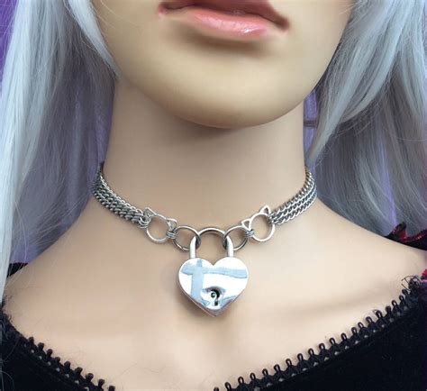 Stainless Steel With Kittens O Rings And 30mm Heart Padlock Sub Collar
