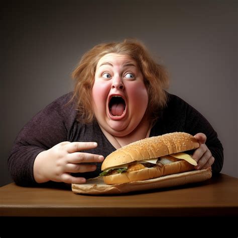 Premium Photo Excited Hungry Overweight Woman With Crazy Face And