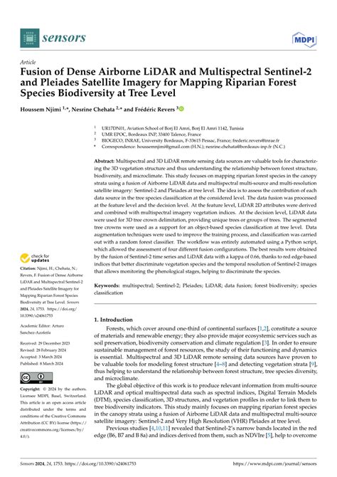 Pdf Fusion Of Dense Airborne Lidar And Multispectral Sentinel 2 And Pleiades Satellite Imagery